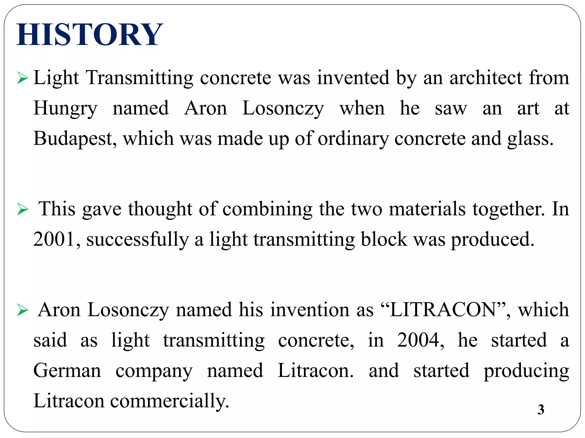 LIGHT TRANSMITTING CONCRETE | PPTX