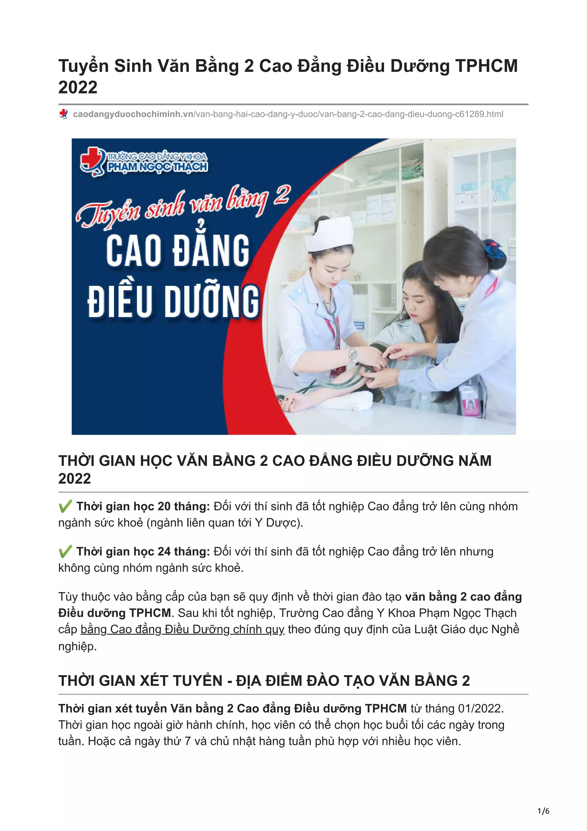 Thông báo Tuyển Sinh Văn Bằng 2 Cao Đẳng Điều Dưỡng TPHCM | PDF