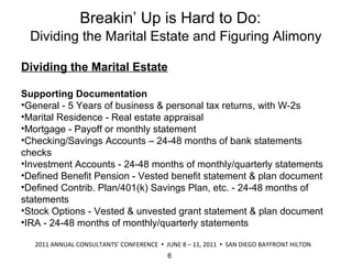 Divorce Property Division and Alimony Needs Analysis - "Breakin' Up is Hard to Do ...