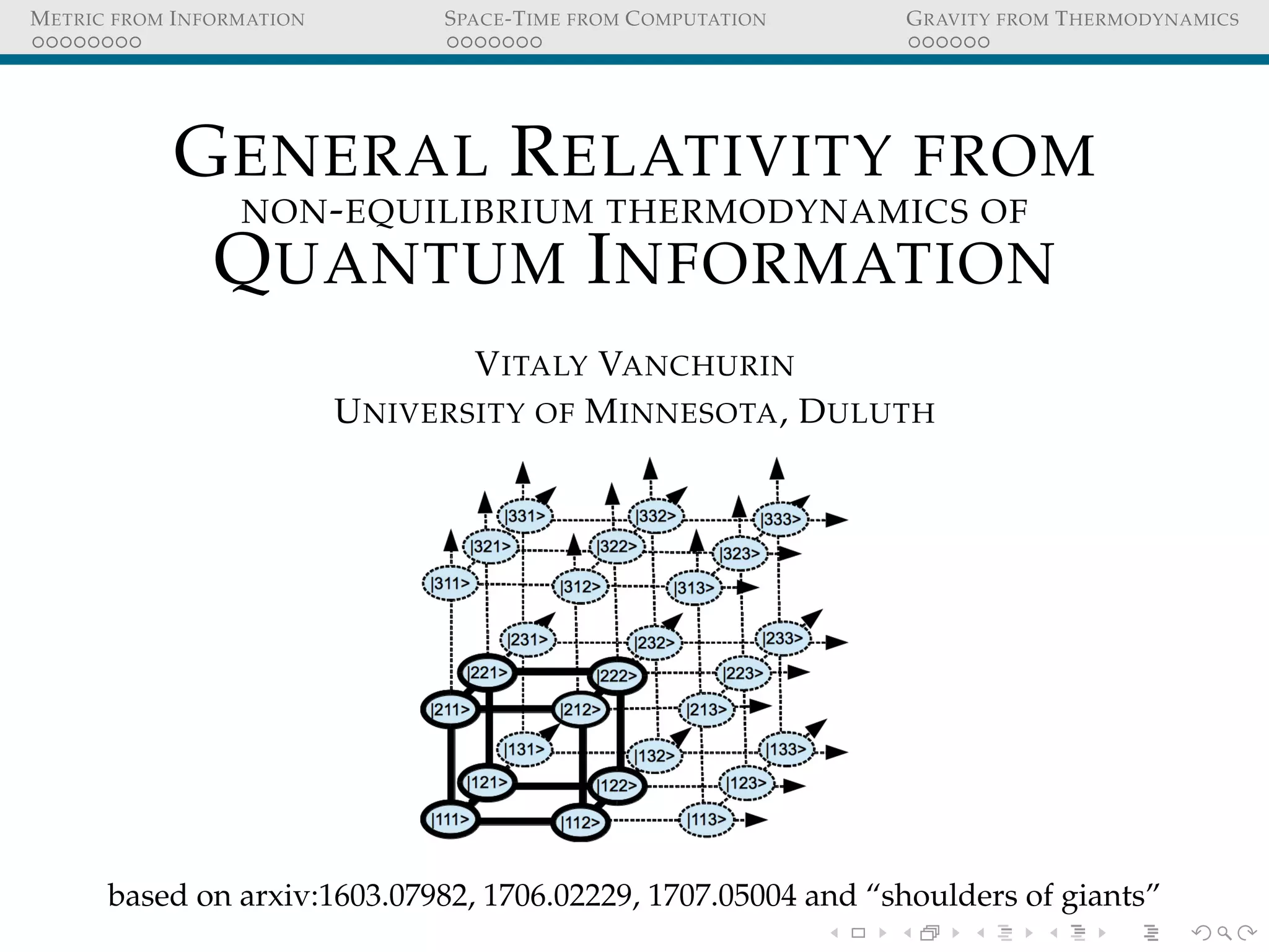 Vitaly Vanchurin "General relativity from non-equilibrium thermodynamics of quantum information ...
