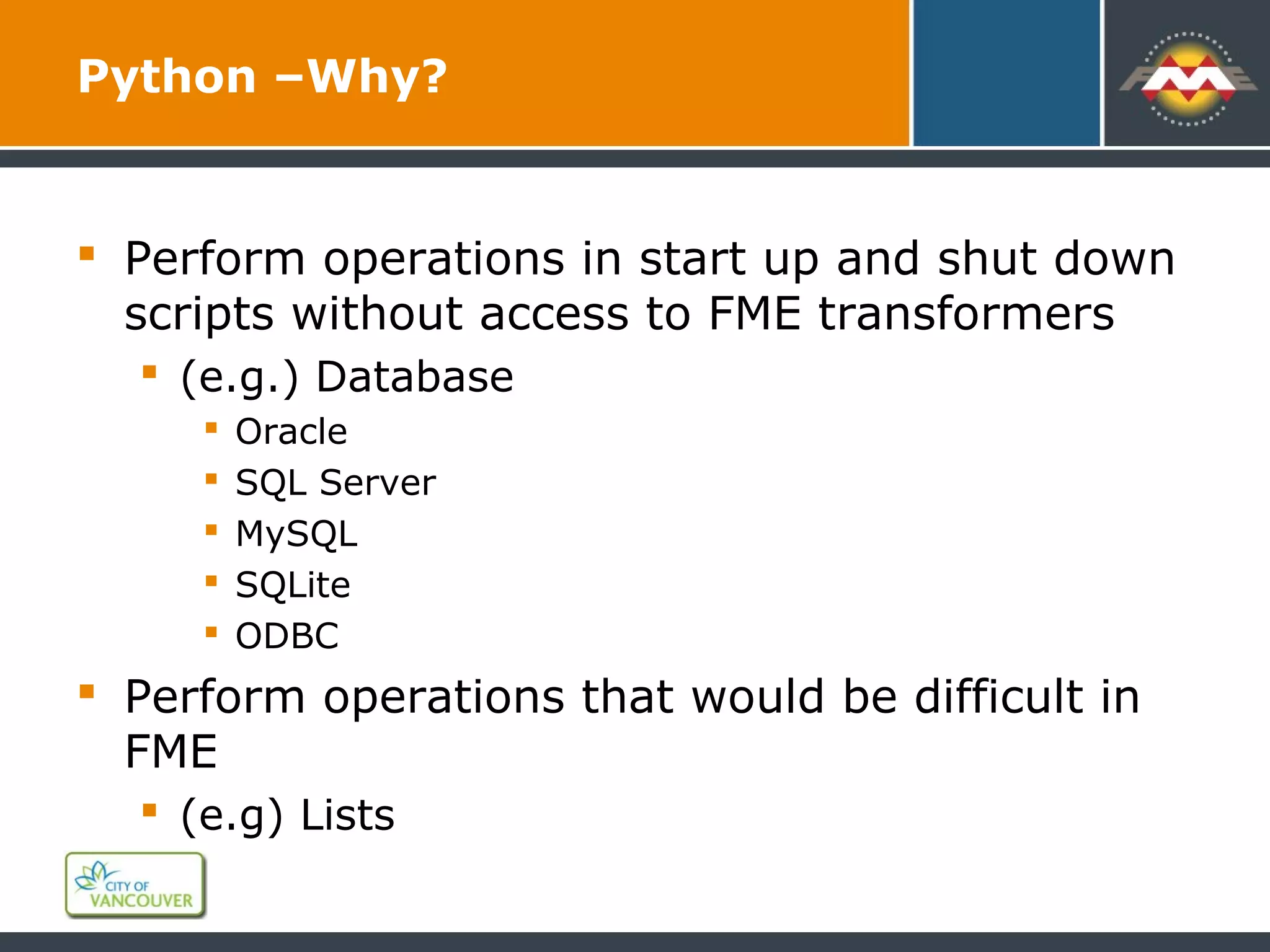 Improving FME Productivity with Python | PPT