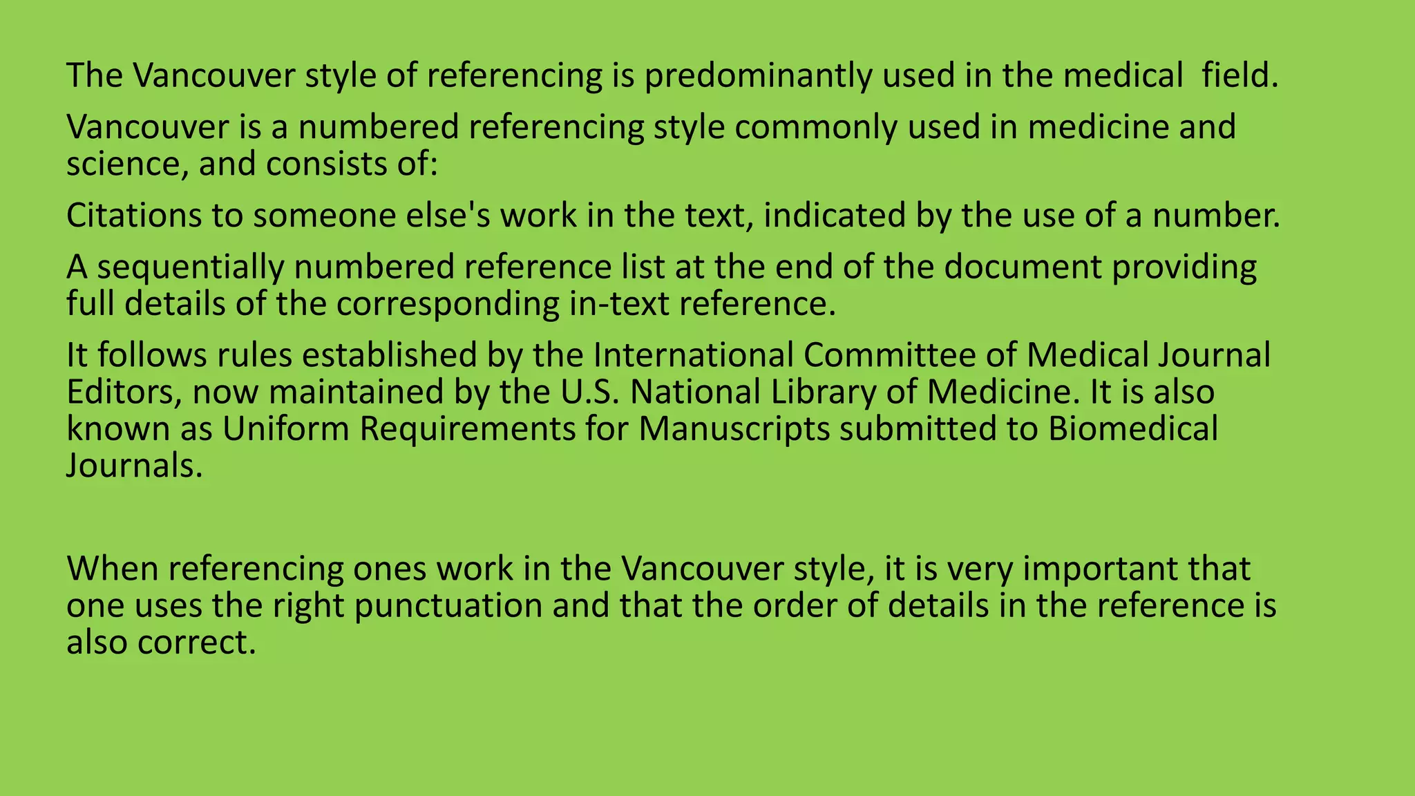 Vancouver style of referencing | PDF