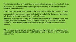 Vancouver style of referencing | PDF