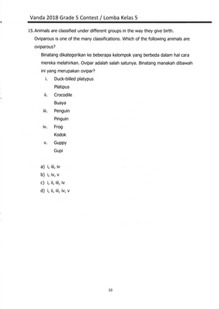 Vanda International Science Competition Primary Grade 5 | PDF