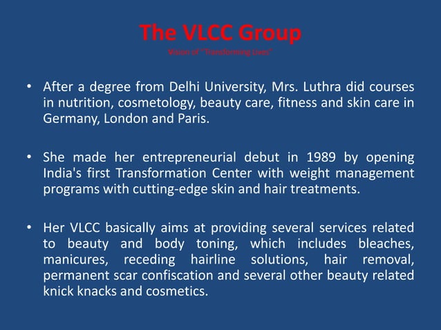 Women Entrepreneur - India : Vandana luthra curls & curves india ltd(vlcc) | PPTX | Beauty ...
