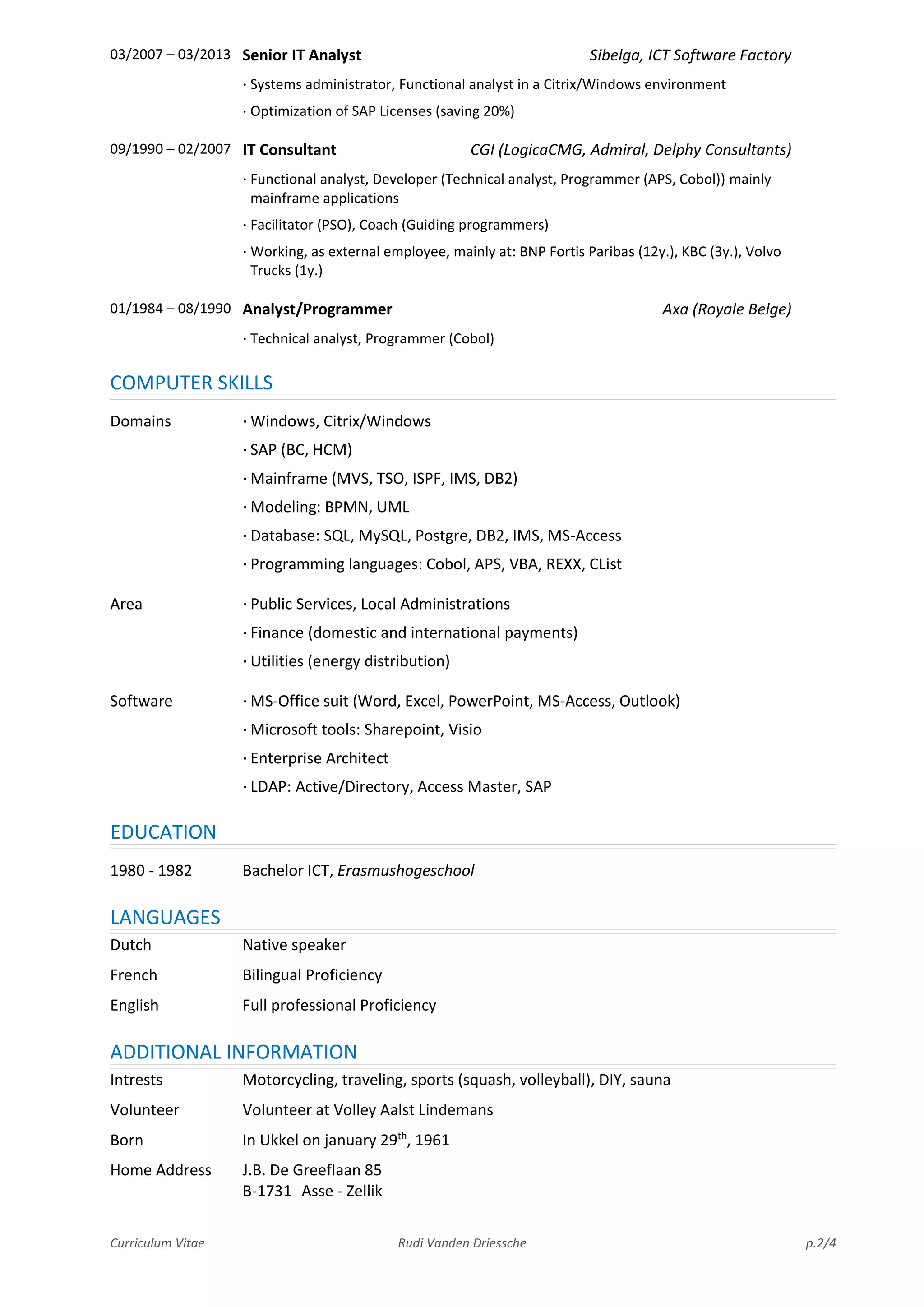 Resume Rudi Vanden Driessche | PDF