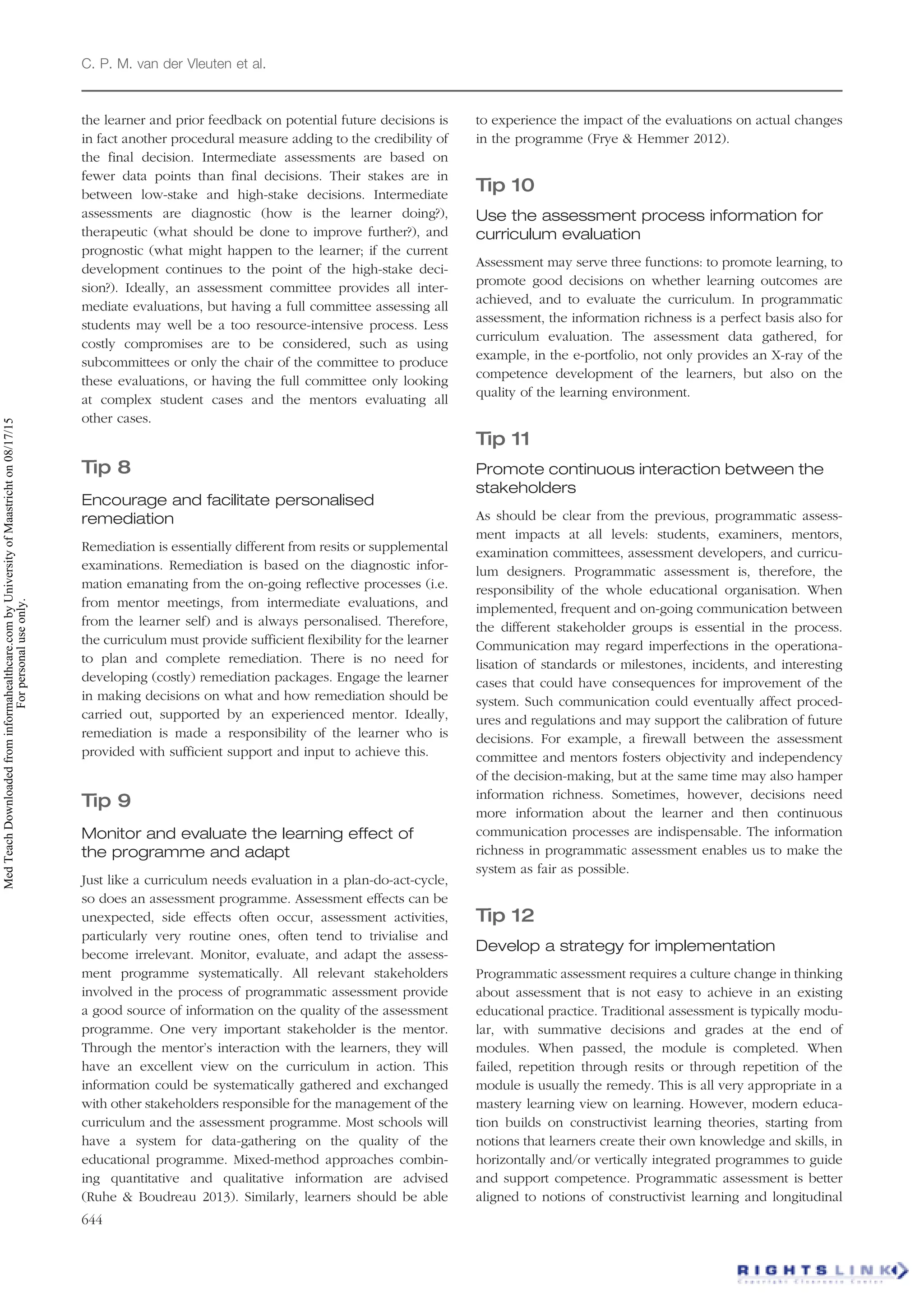 Van der vleuten_-_twelve_tips_for_programmatic_assessment | PDF