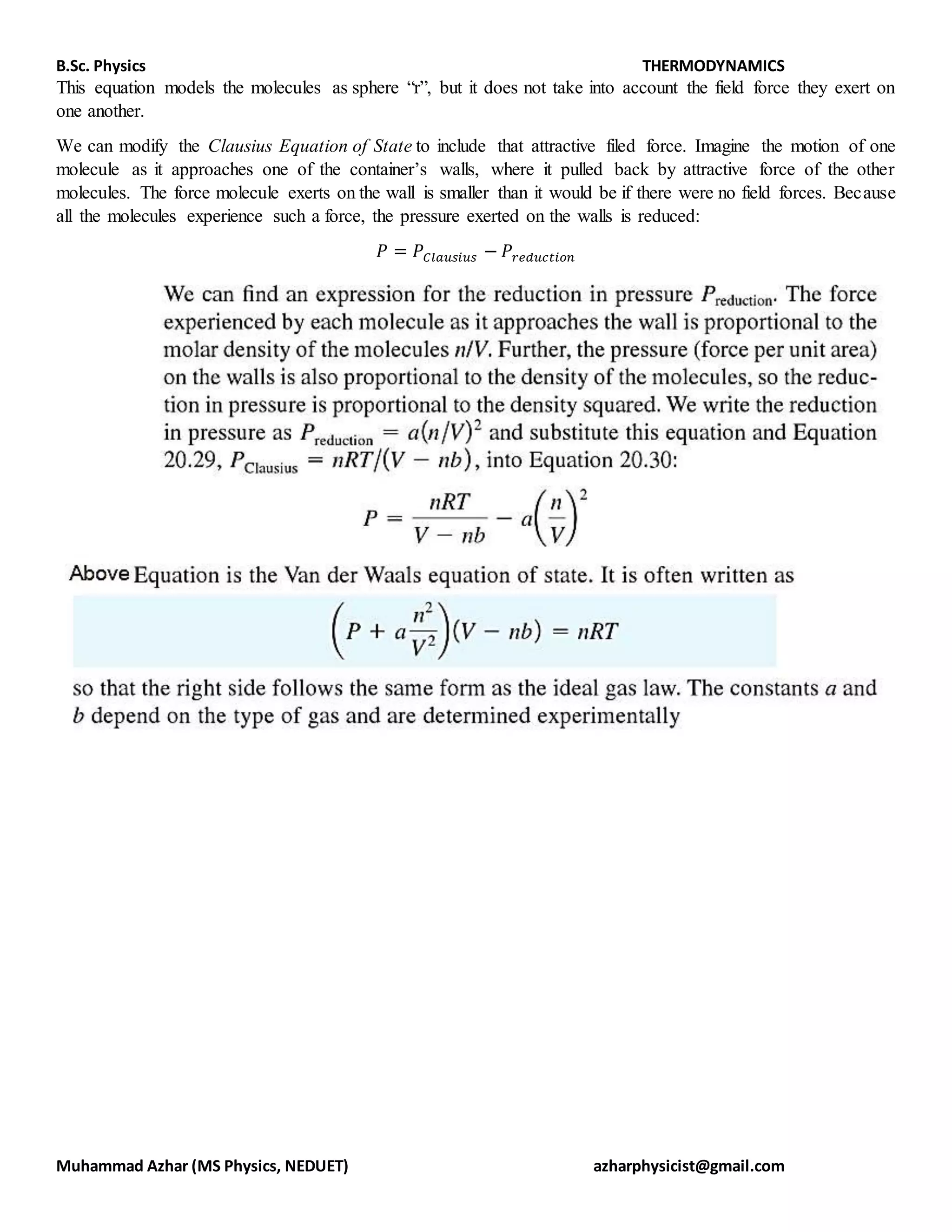 Vander waals equation | DOCX