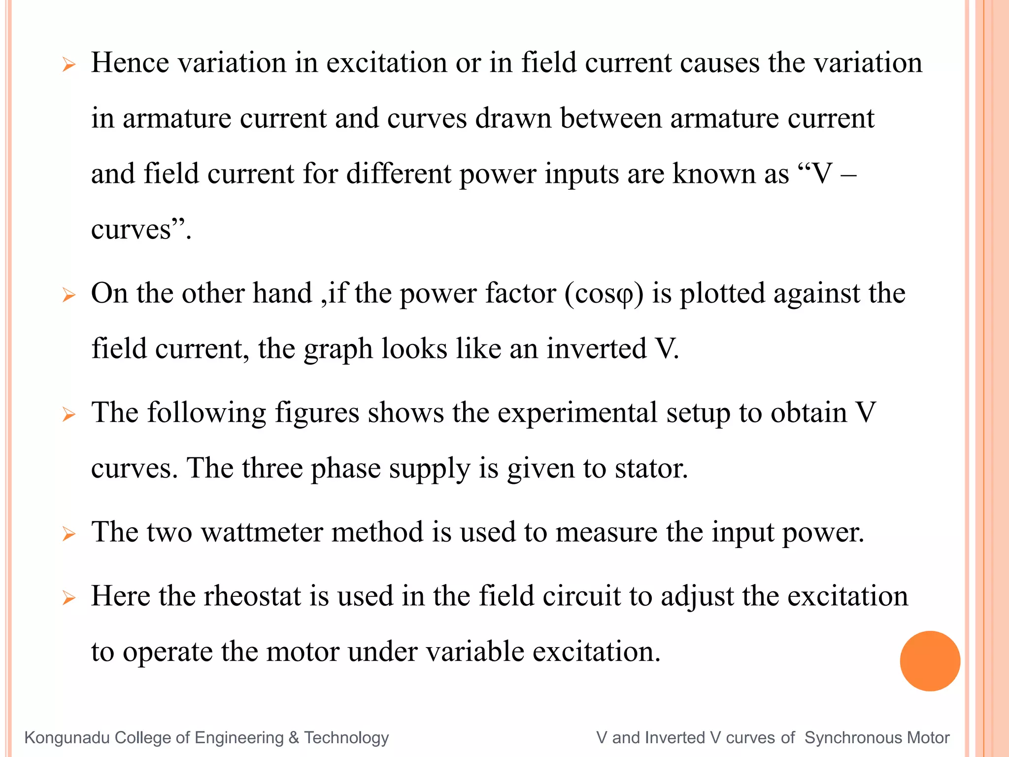 V and inverted v curves of synchronous motor | PPTX