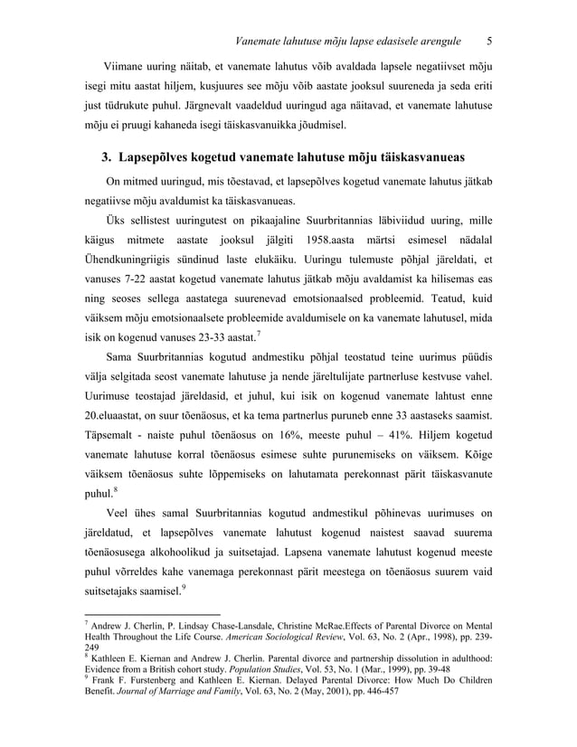 VANEMATE LAHUTUSE MÕJU LAPSE EDASISELE ARENGULE | PDF