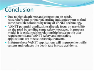 VANET Applications and User Requirement | PPT