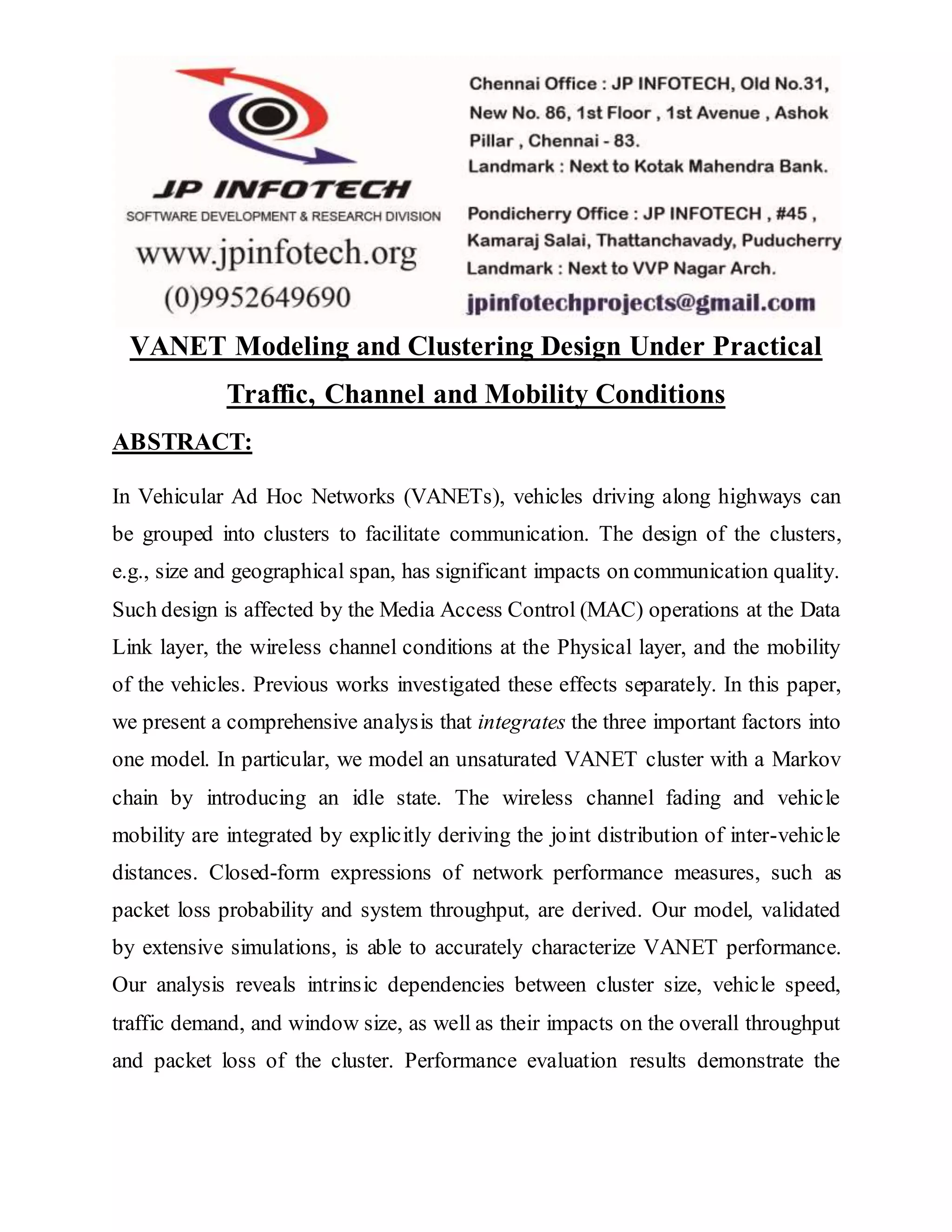 Vanet modeling and clustering design under | DOCX | Computer Networking | Computing
