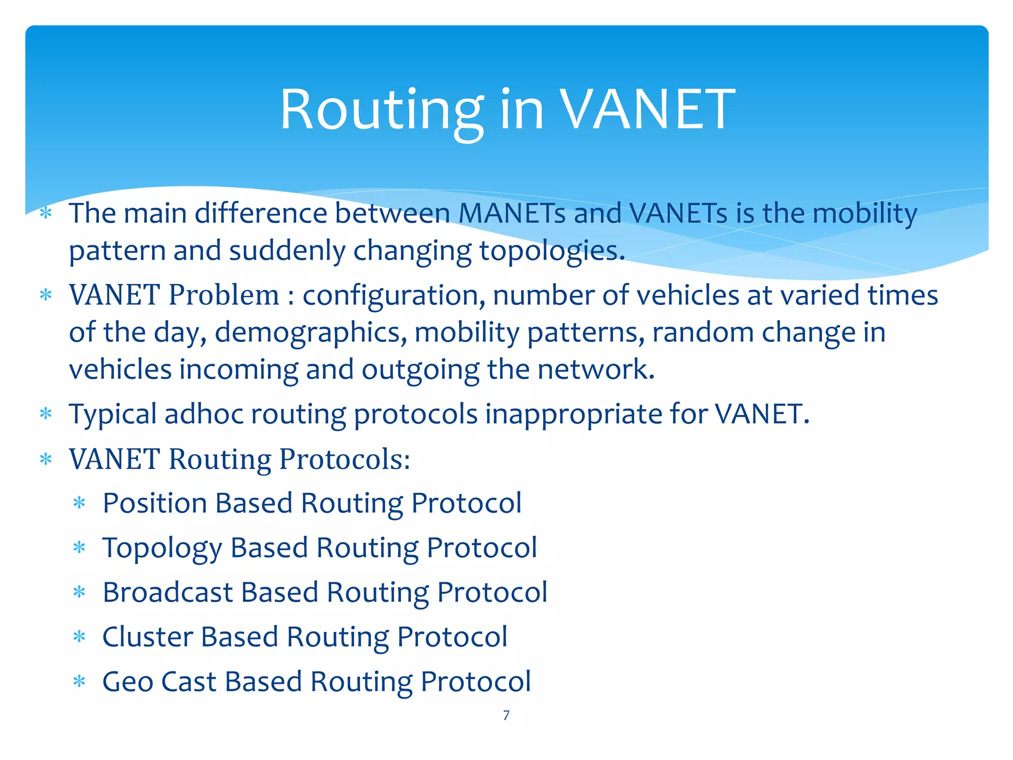 Vanet routing protocols issues and challenges | PPTX