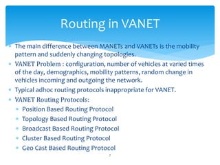 Vanet routing protocols issues and challenges | PPTX