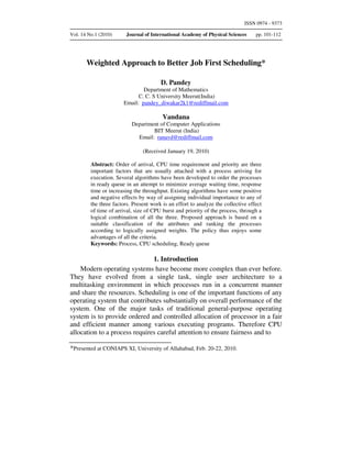 Weighted Approach to Better Job First Scheduling | PDF
