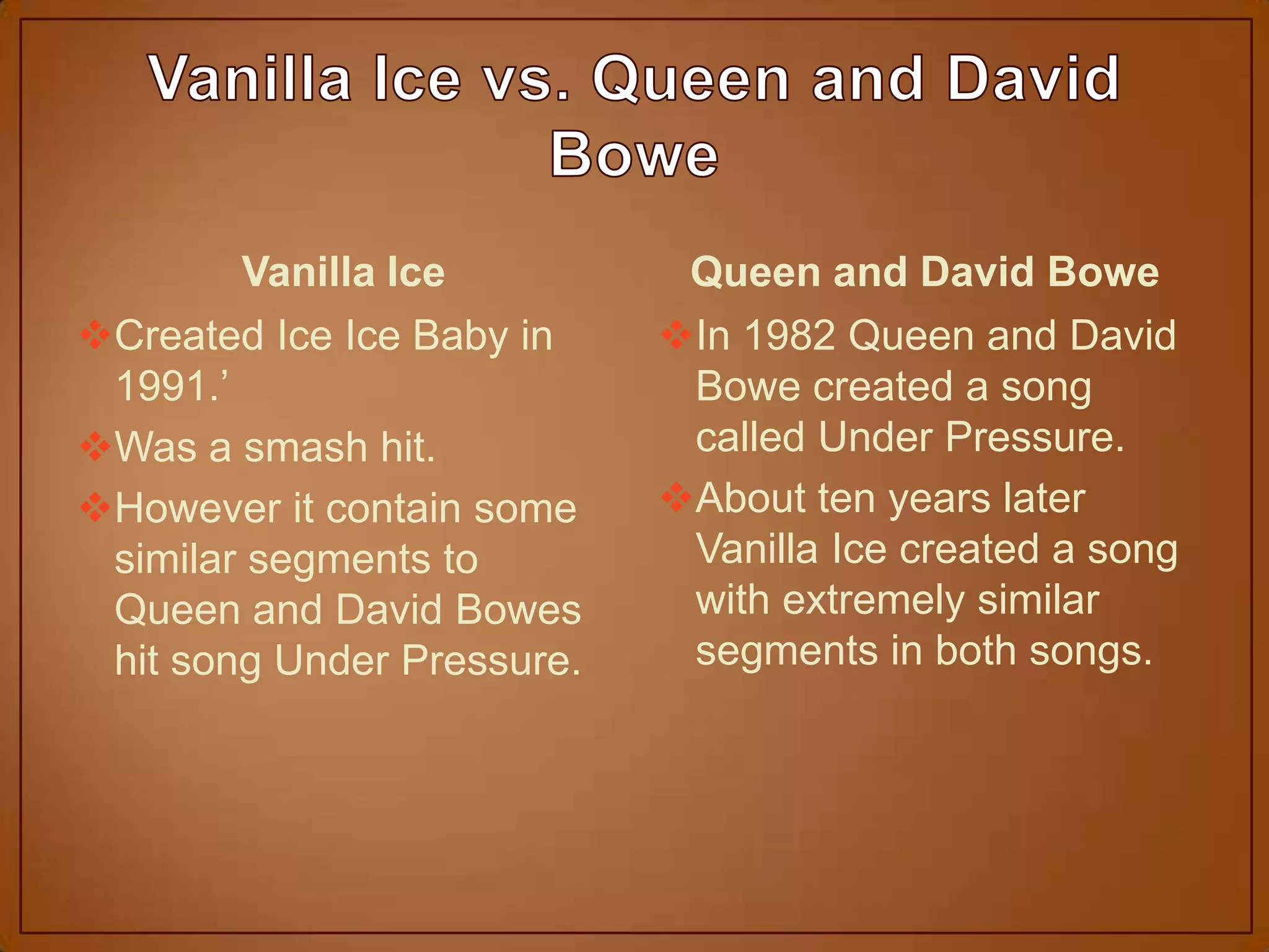Vanilla ice vs Queen and David Bowe | PPTX