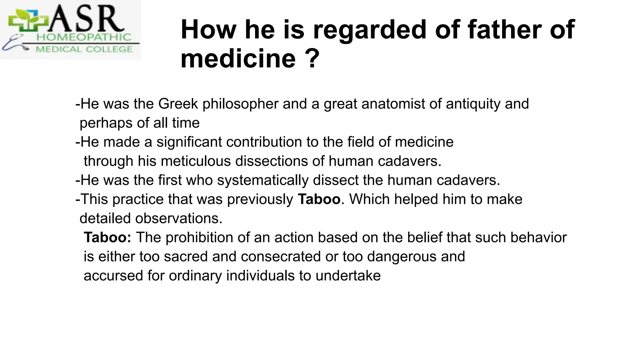 The father of anatomy and a great anatomist Herophilus | PDF