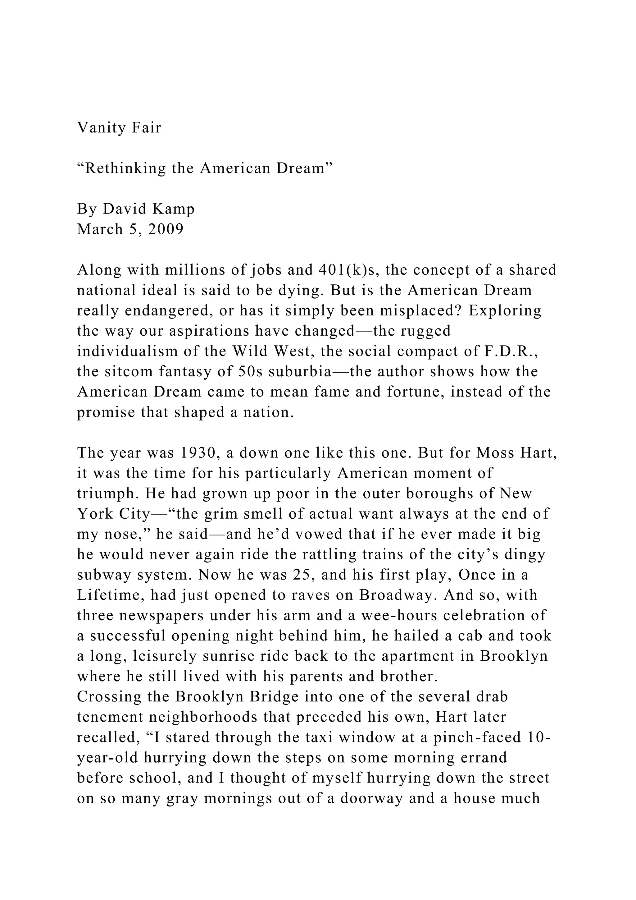 Vanity FairRethinking the American Dream”By David KampM.docx