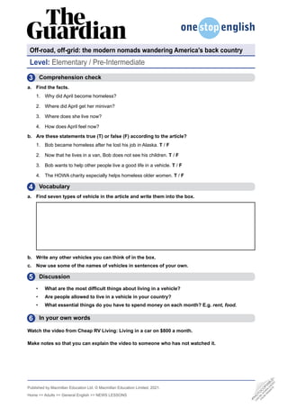 Van Life (Elementary) .pdf | Frugal Living | Personal Finance