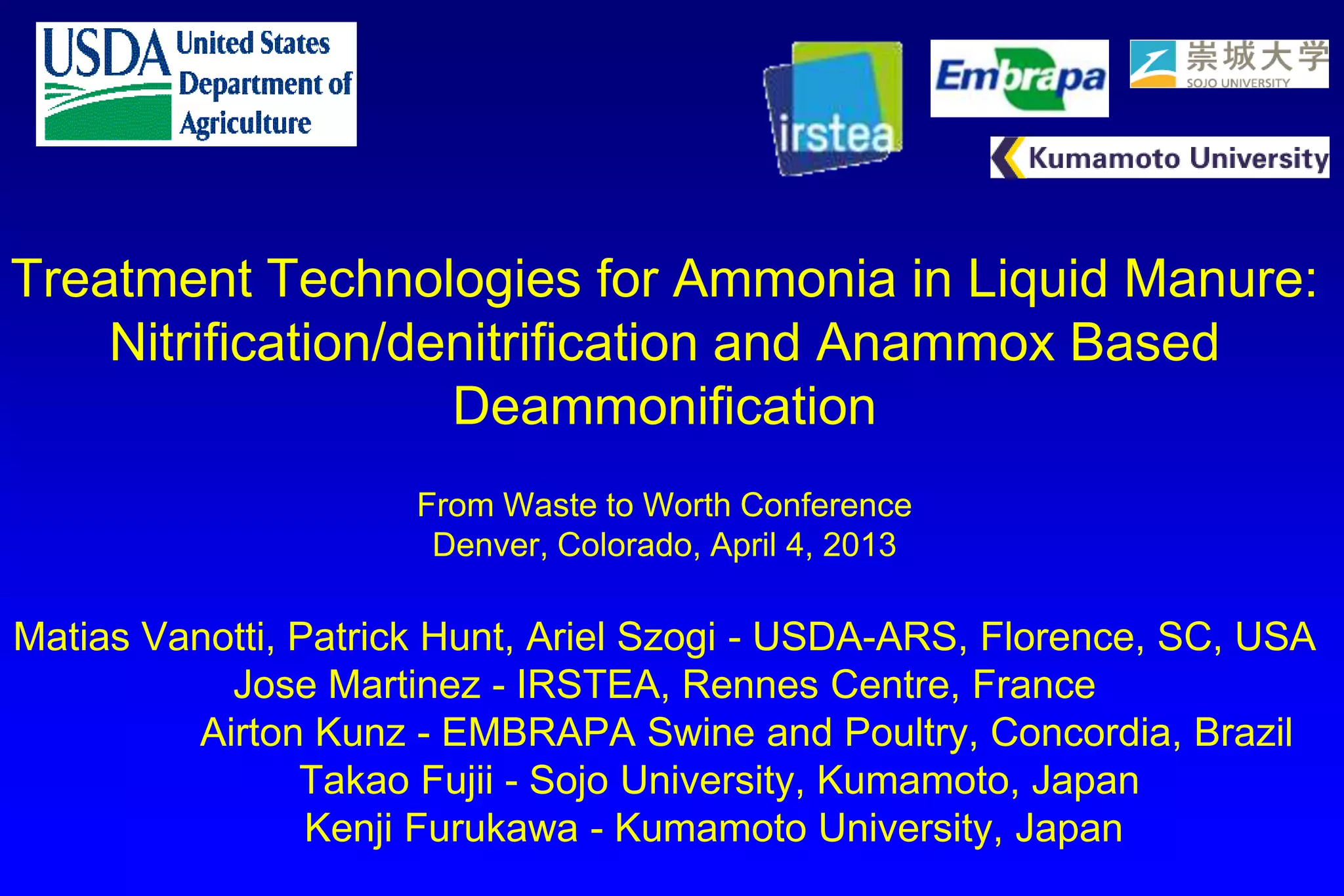 Treatment Technologies for Ammonia in Liquid Manure: Nitrification/denitrification and Anammox ...