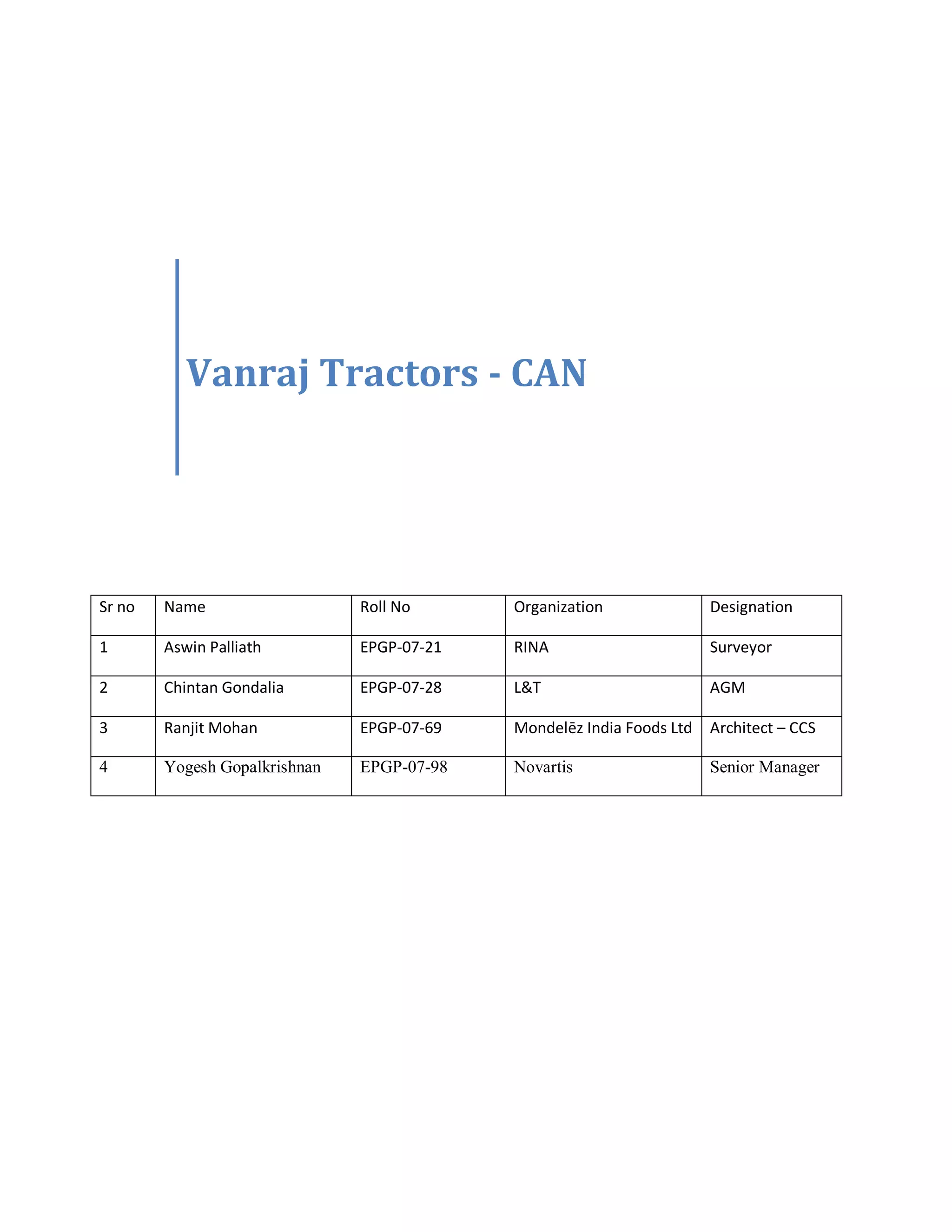 Vanraj tractor case analysis | PDF