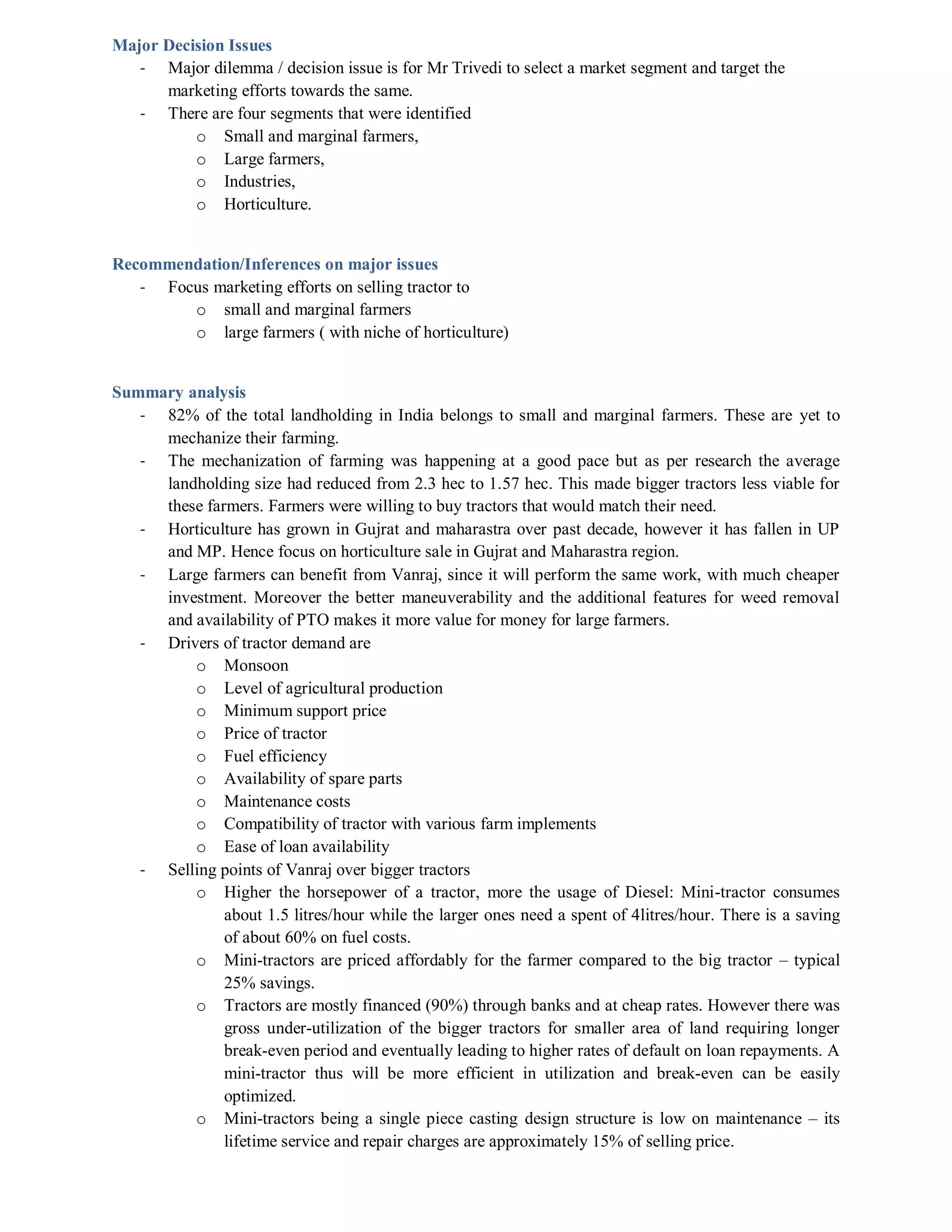 Vanraj tractor case analysis | PDF