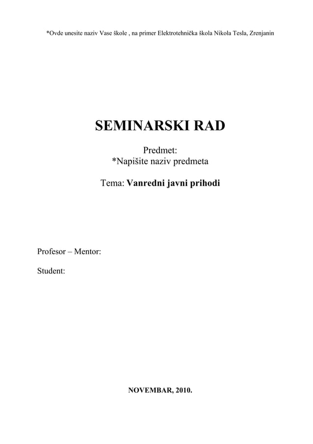 Vanredni javni prihodi | DOC