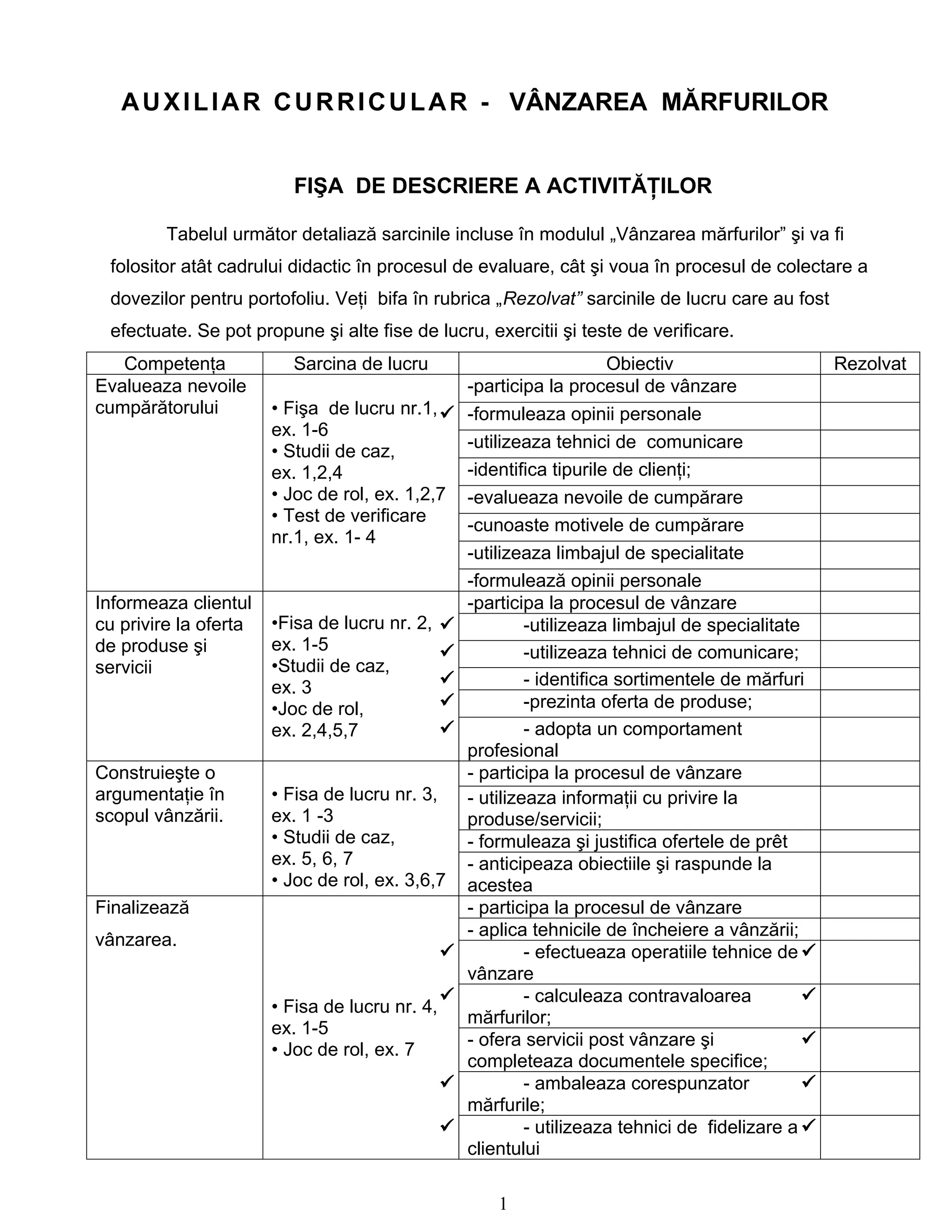Vanzarea-marfurilor - Auxiliar | DOC
