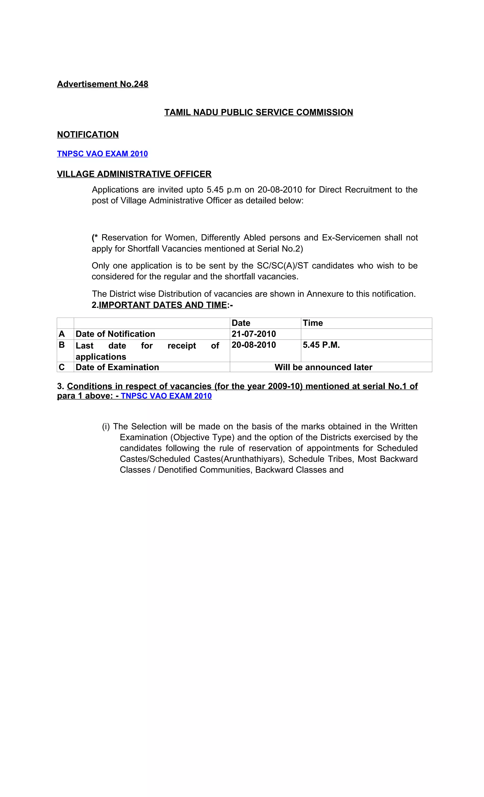 Vao exam-2010 | PDF