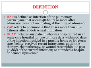 Ventilator associated pneumonias including HAP.pptx
