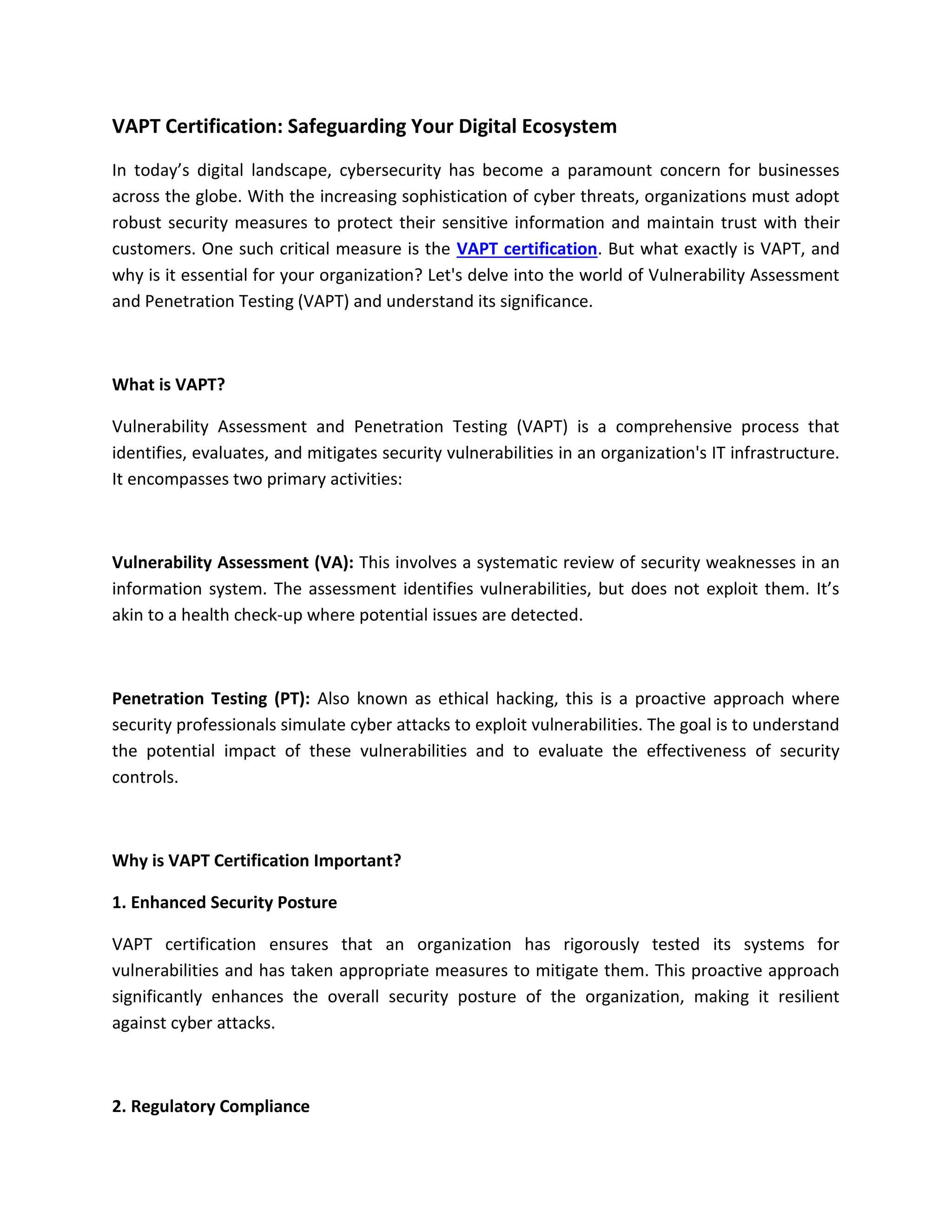 VAPT Certification: Safeguarding Your Digital Ecosystem | PDF | Information and Network Security ...