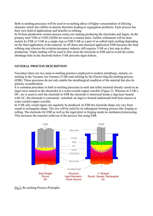 State of the Art in Vacuum Arc remelting and Electro Slag Remelting ...