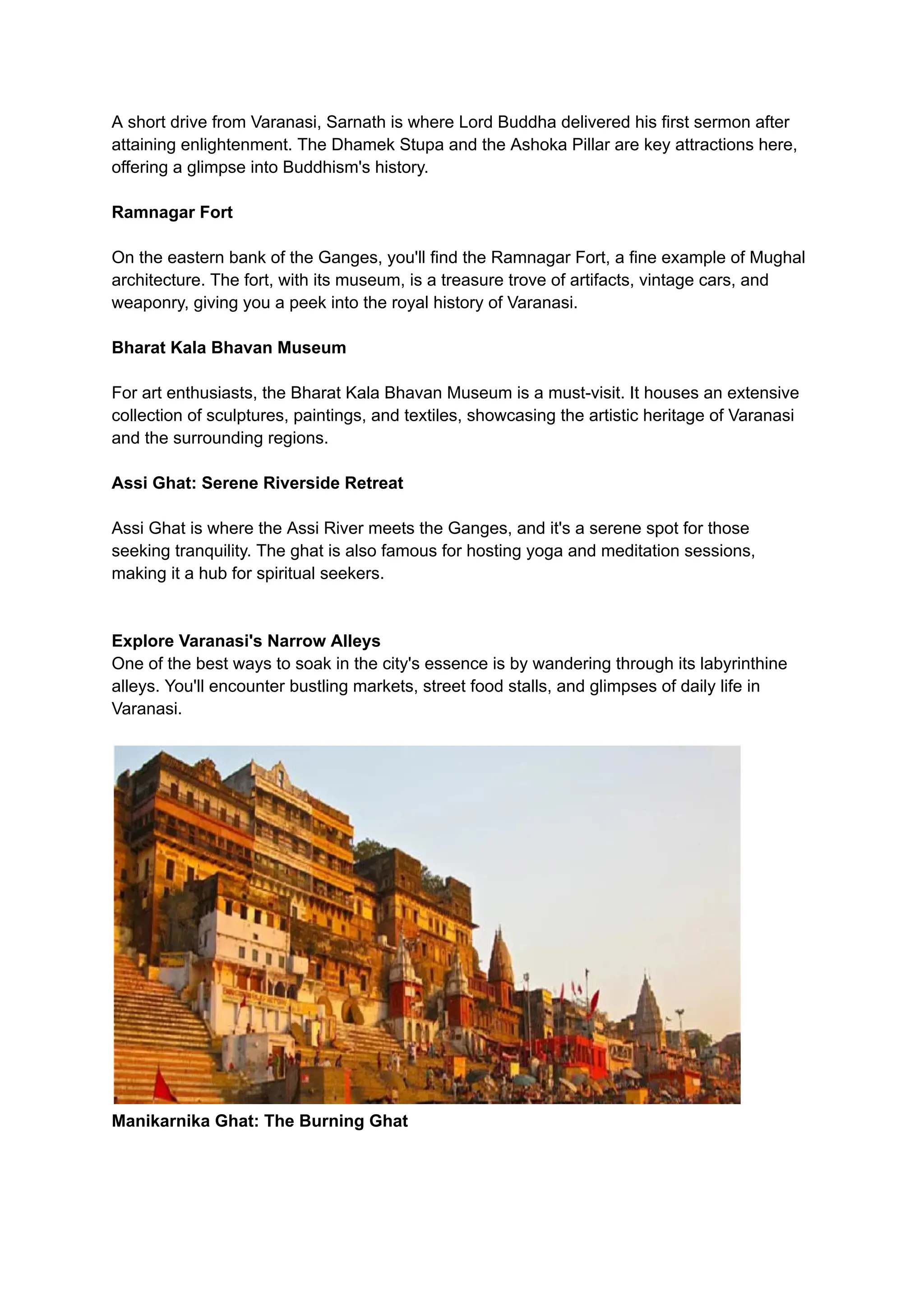 Varanasi Sightseeing Places: Exploring the Spiritual Heart of India | PDF