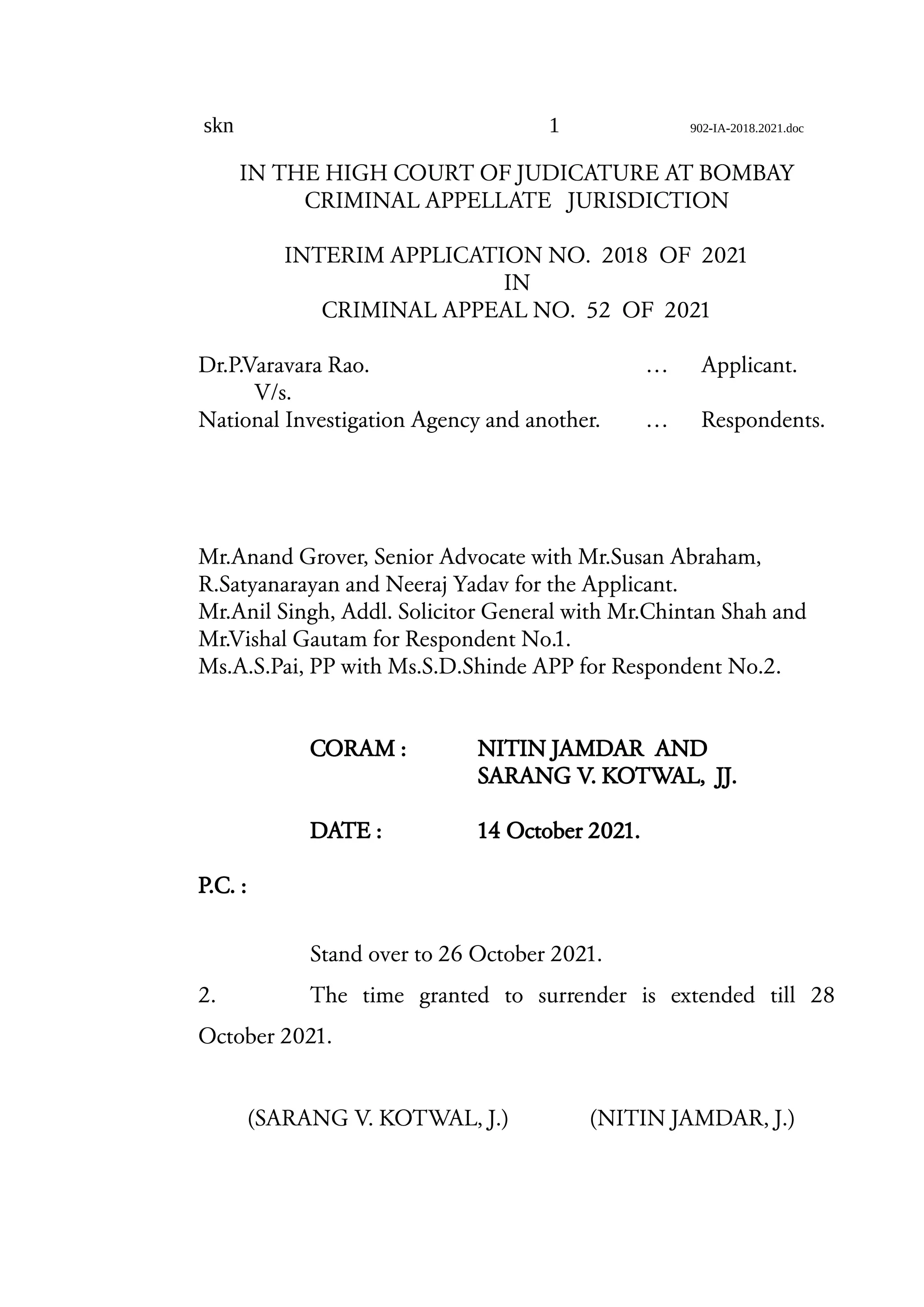 Varavara rao bail extension oct 14 | PDF | Legal Services Industry ...