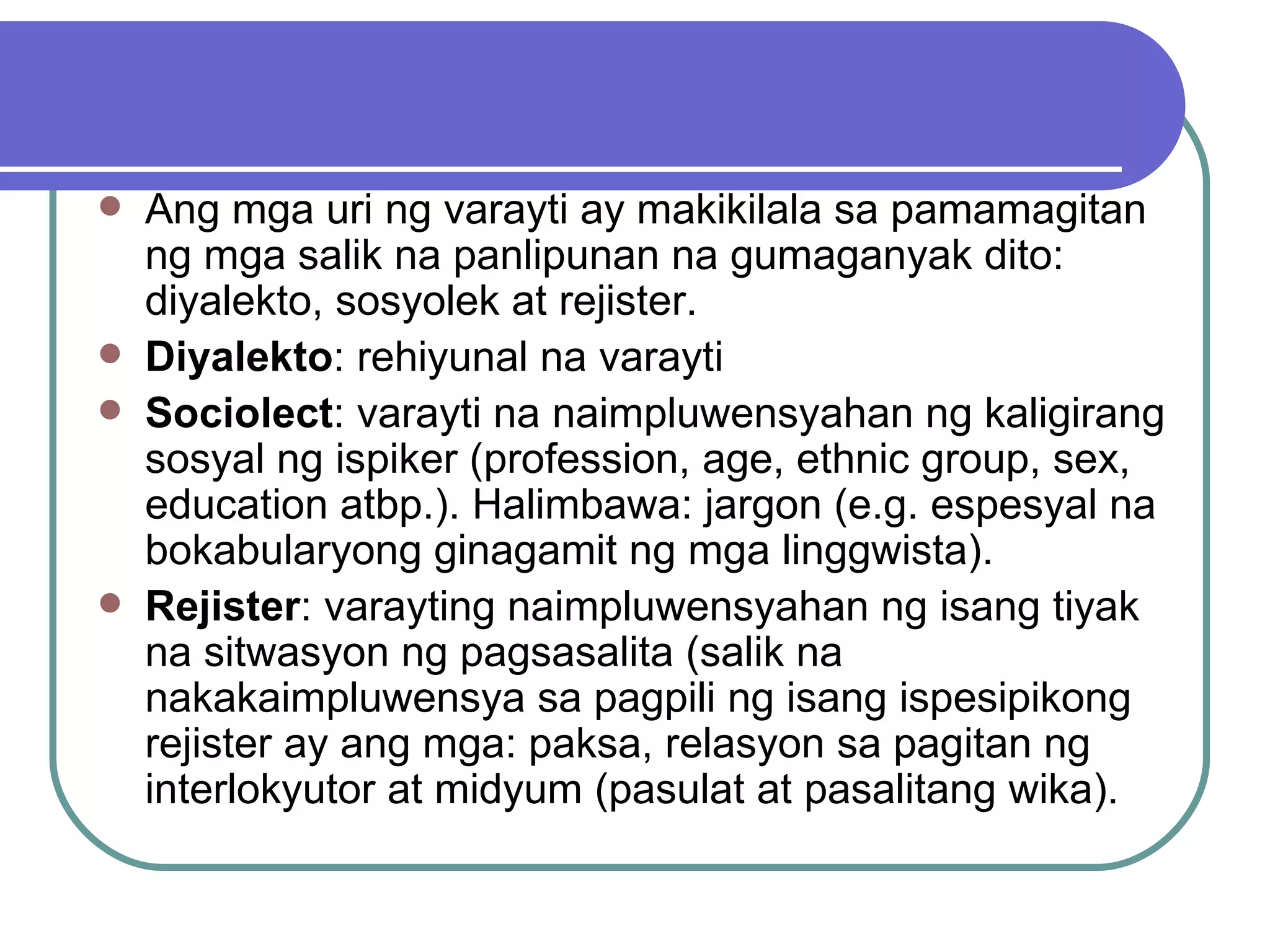 Varayti ng wika | PPT