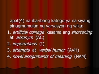 Varayti ng wika sa mga balitang showbiz | PPTX