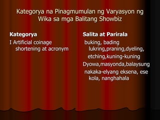 Varayti ng wika sa mga balitang showbiz | PPTX