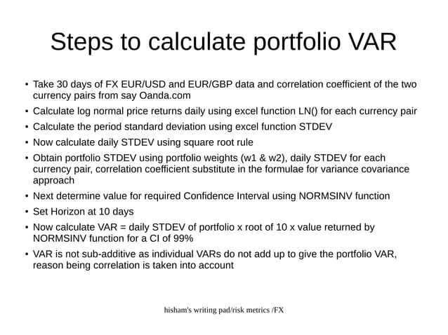 VAR calculation for portfolio of currencies | PDF