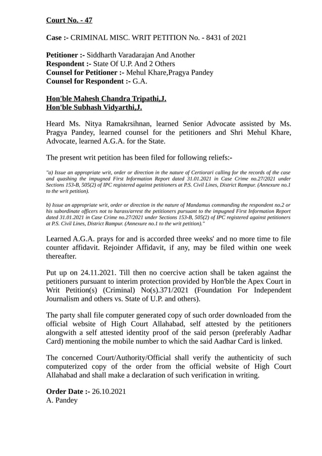 Vardarajan crlp(a) 8431 2021 | PDF