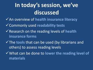An Overview of Health Insurance Literacy | PPT