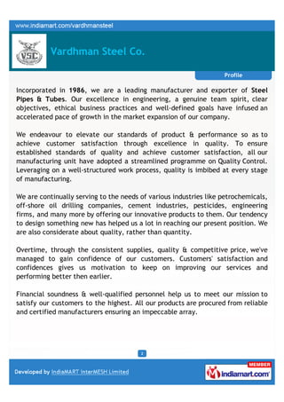 Vardhman Steel Co., Ghaziabad, Pipes Tubes | PDF