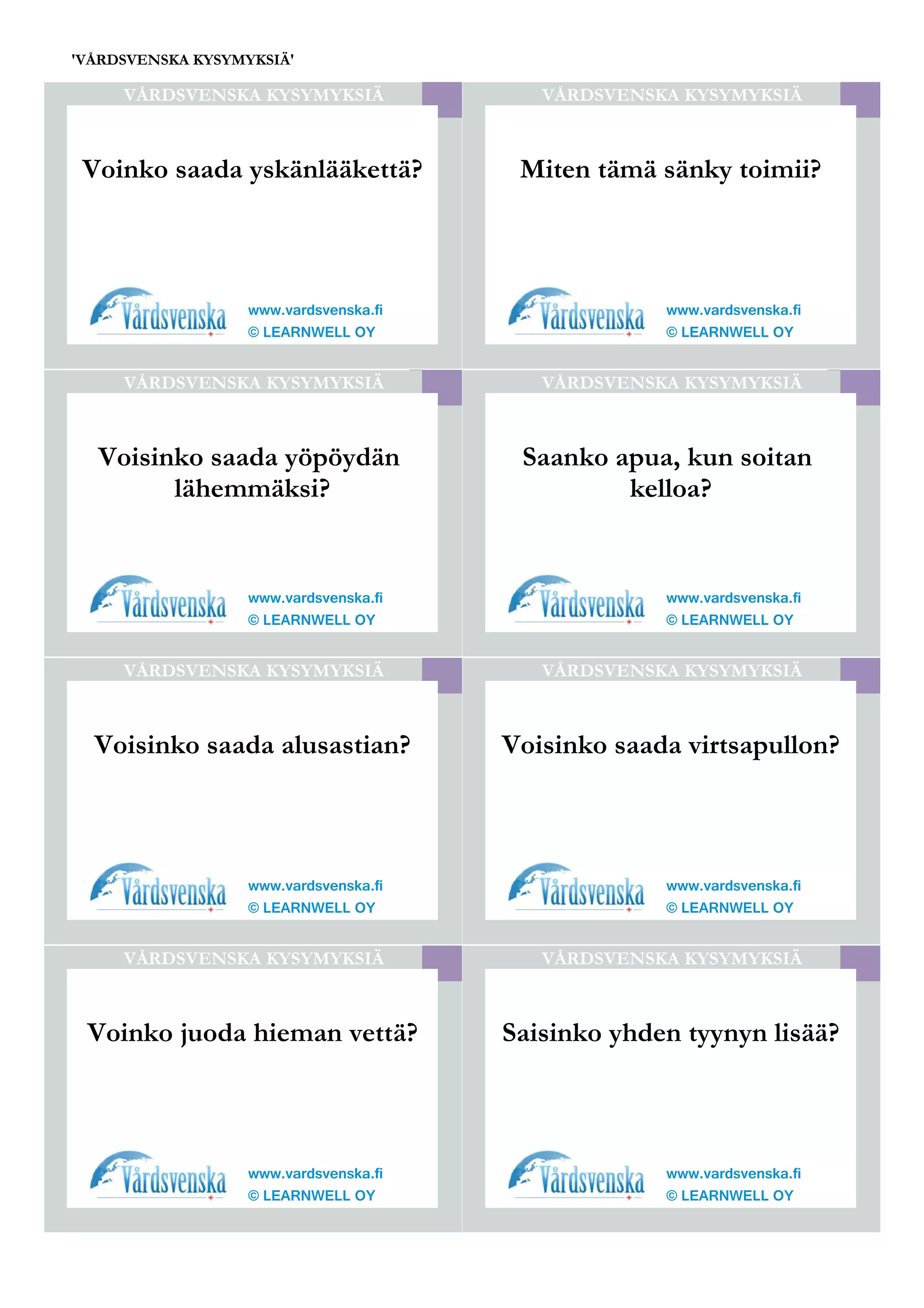 Vardsvenska question cards, Finnish | PDF