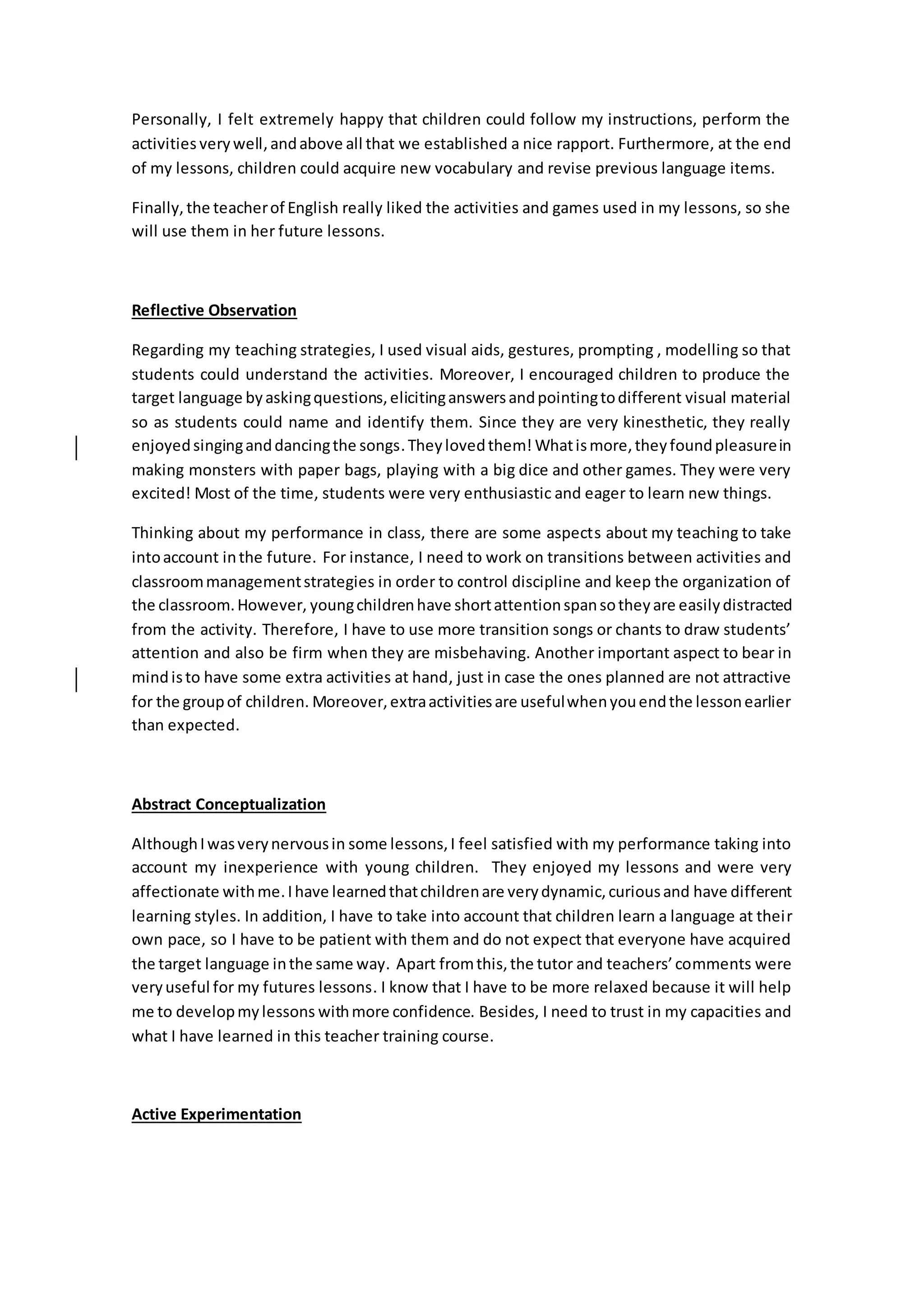 Varesio tpd-final reflection-kindergarten level | DOCX | Daycare and ...