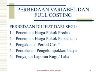 perbedaan full costing dan variabel costing beserta contoh kasus | PPT