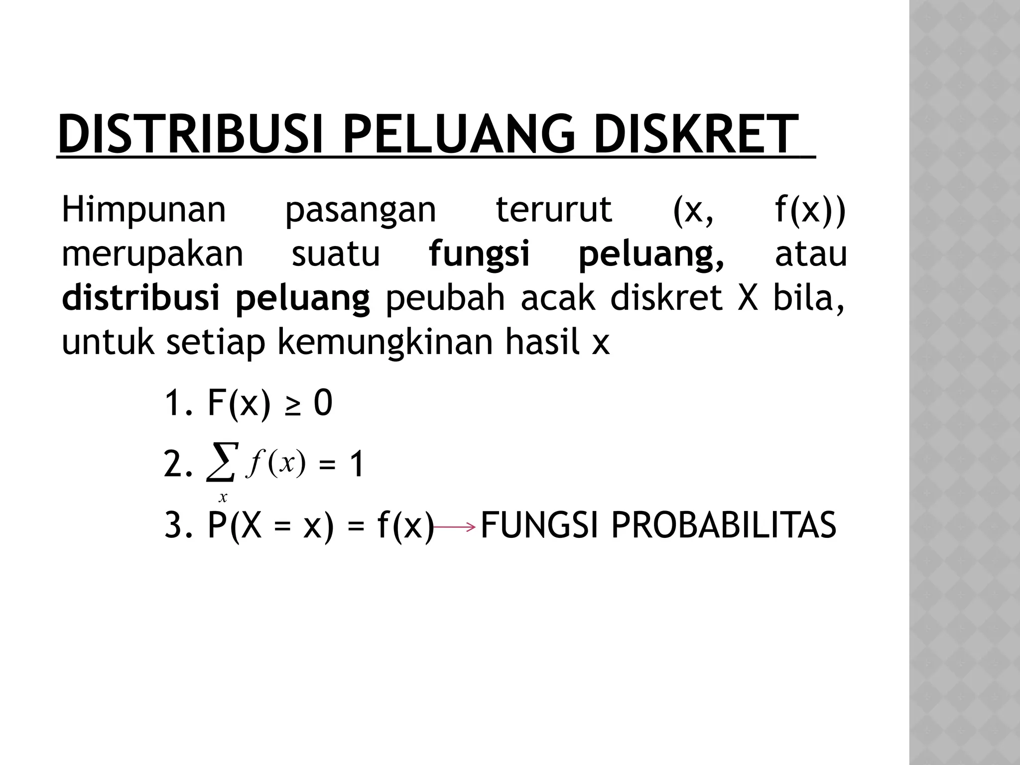 PEUBAH ACAK DAN DISTRIBUSI PELUANG DISKRIT | PPT