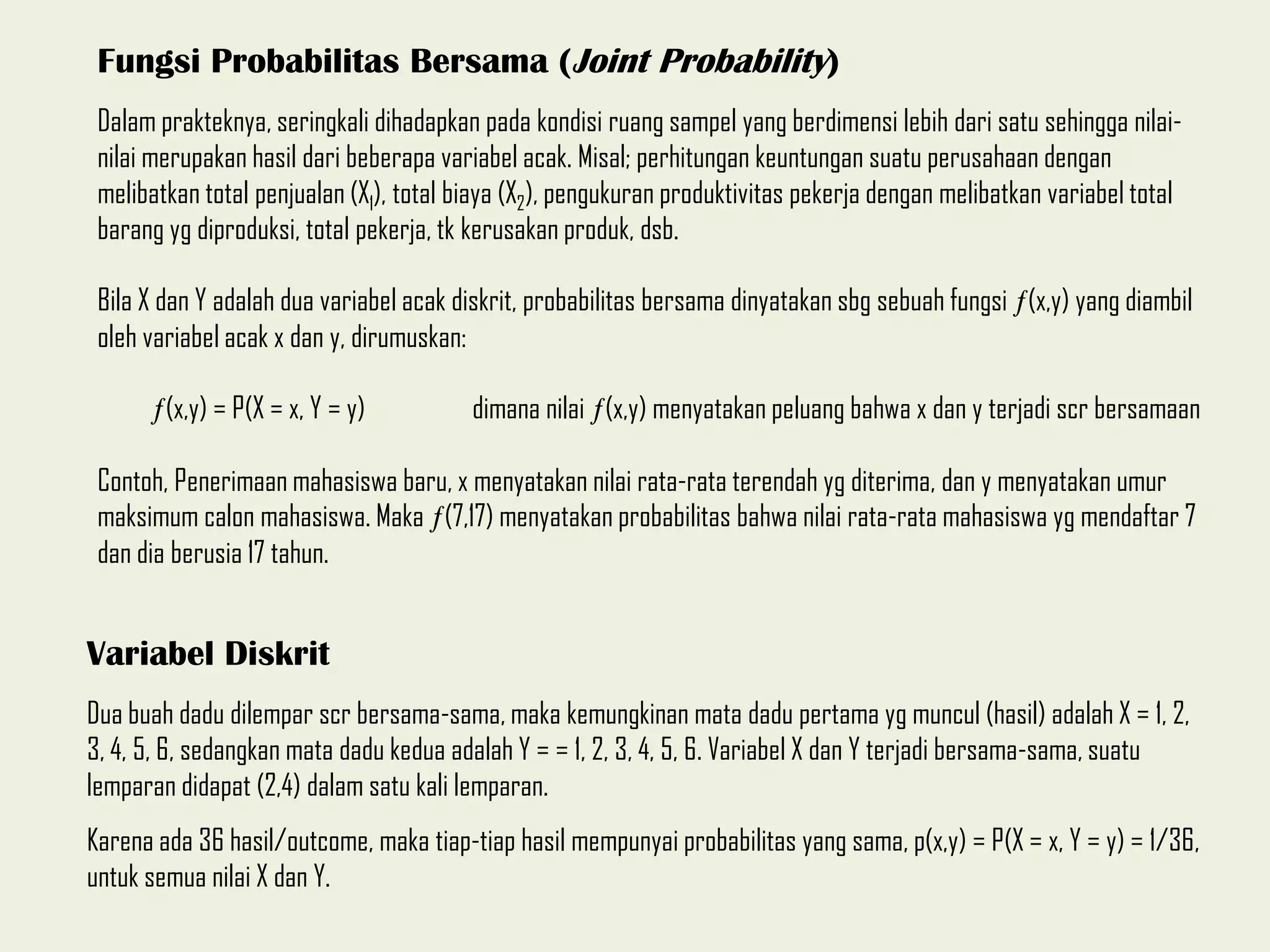 Variabel acak dan nilai harapan (Statistik Ekonomi II) | PPTX