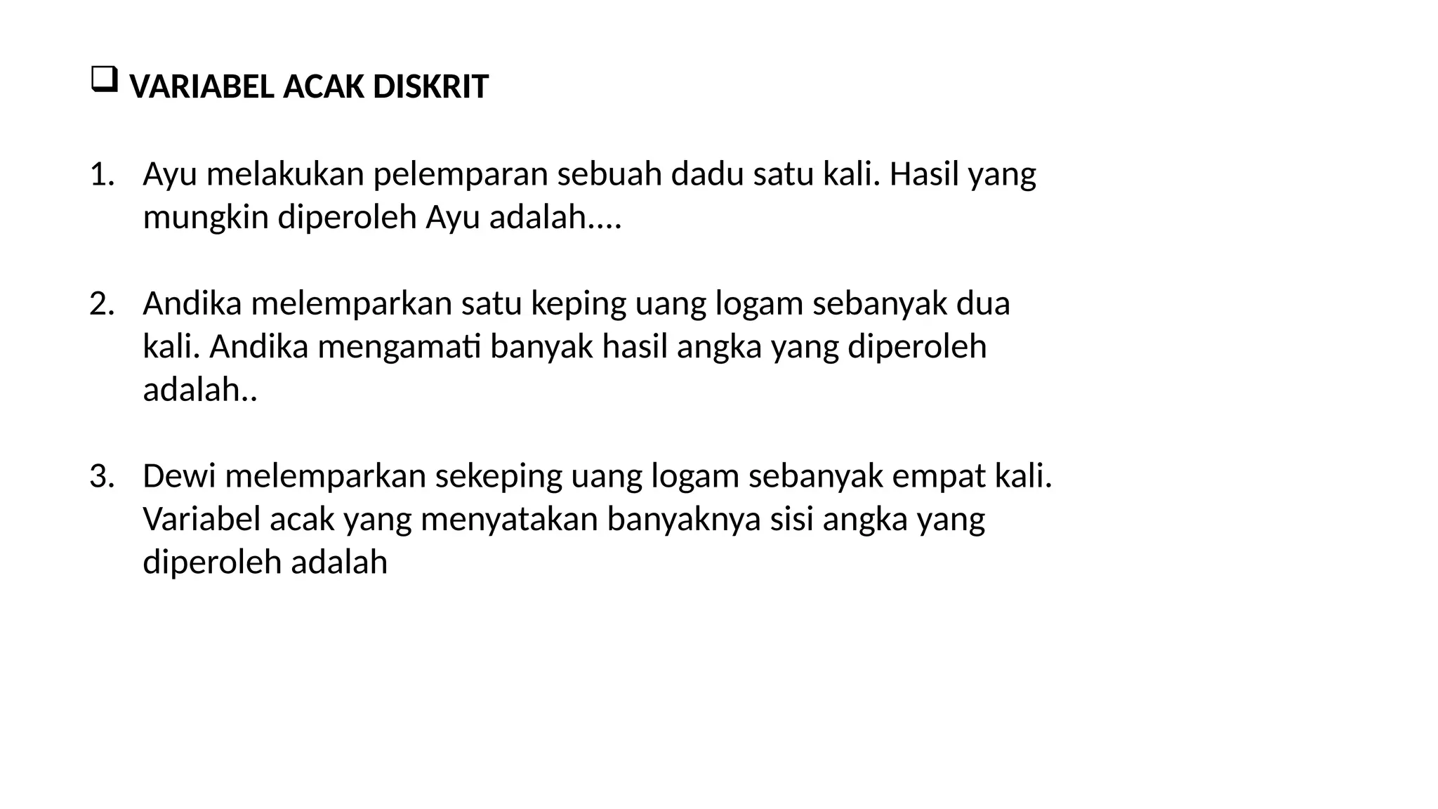 LATIHAN SOAL MENCARI VARIABEL ACAK DISKRIT.pptx