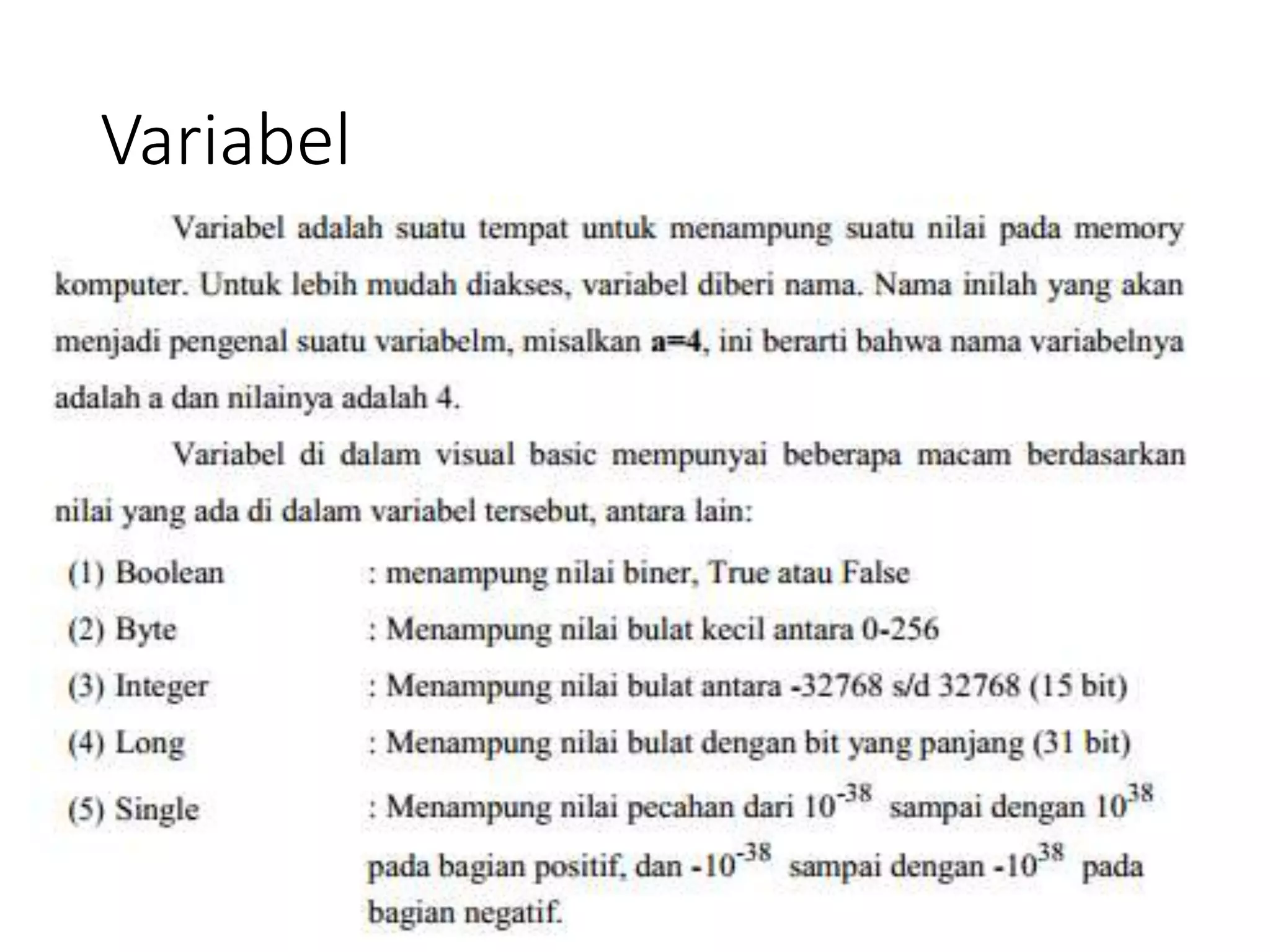 Variabel, operator & seleksi | PPTX