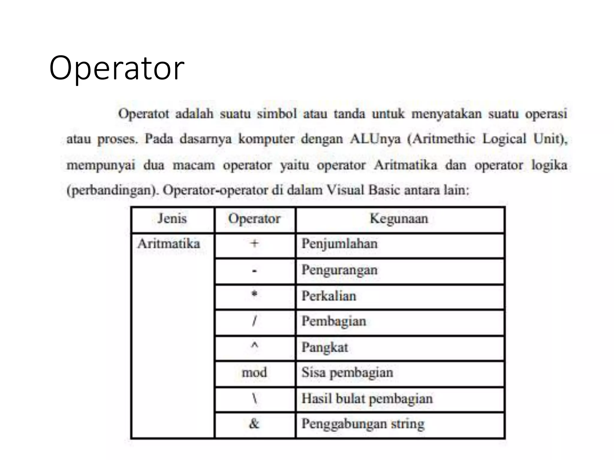 Variabel, operator & seleksi | PPTX