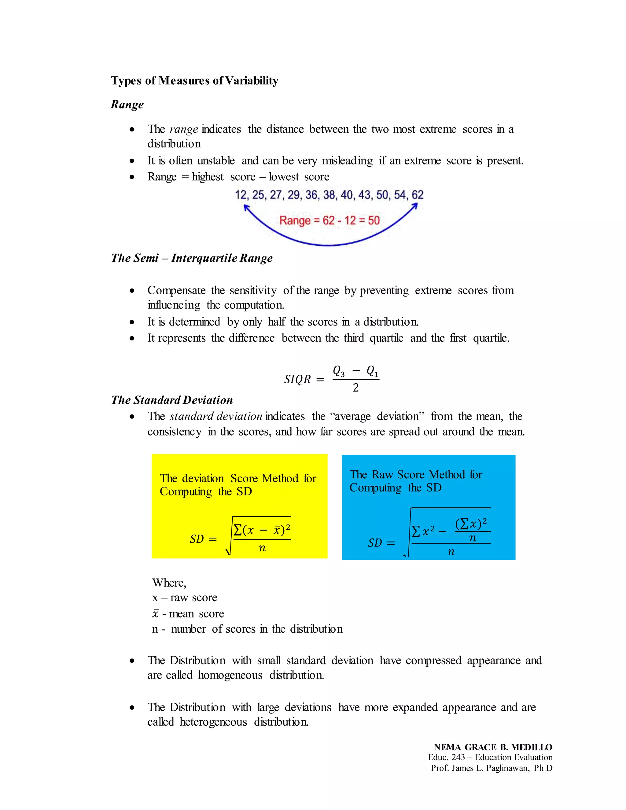 Variability, the normal distribution and converted scores | PDF
